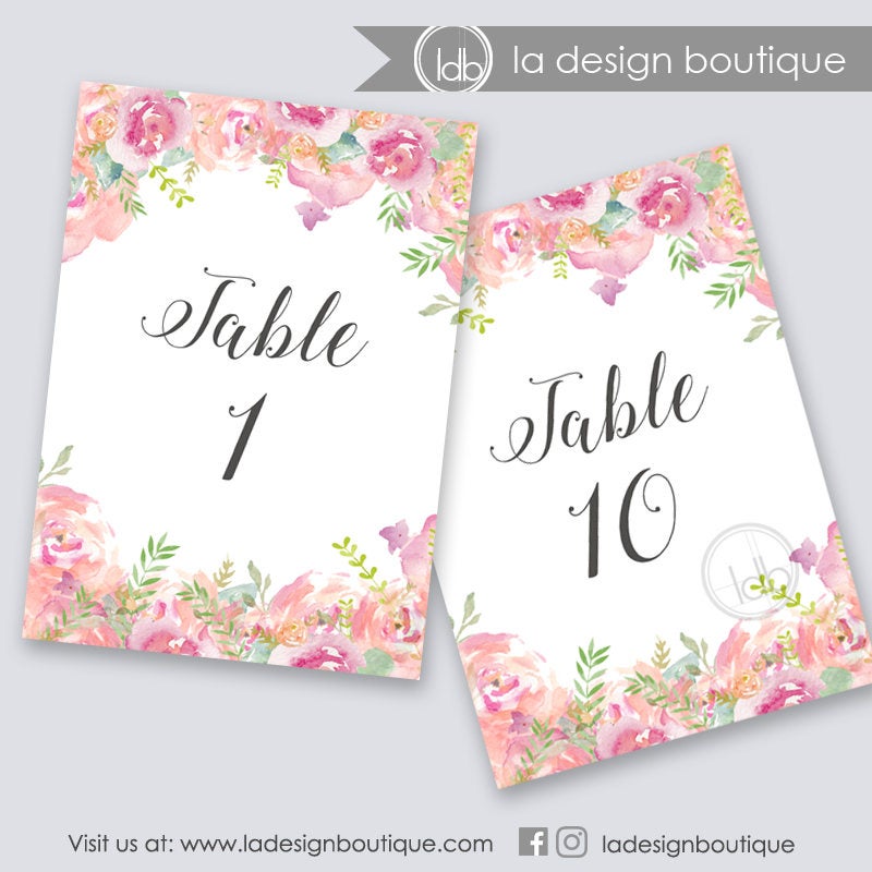 Watercolor Floral Pink Table Number Cards – La Design Boutique