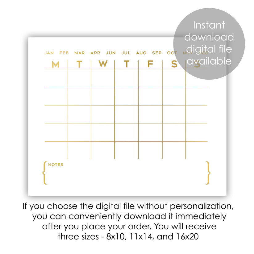 Modern Gold Monthly Calendar Wall Art for Office Decor – La Design Boutique