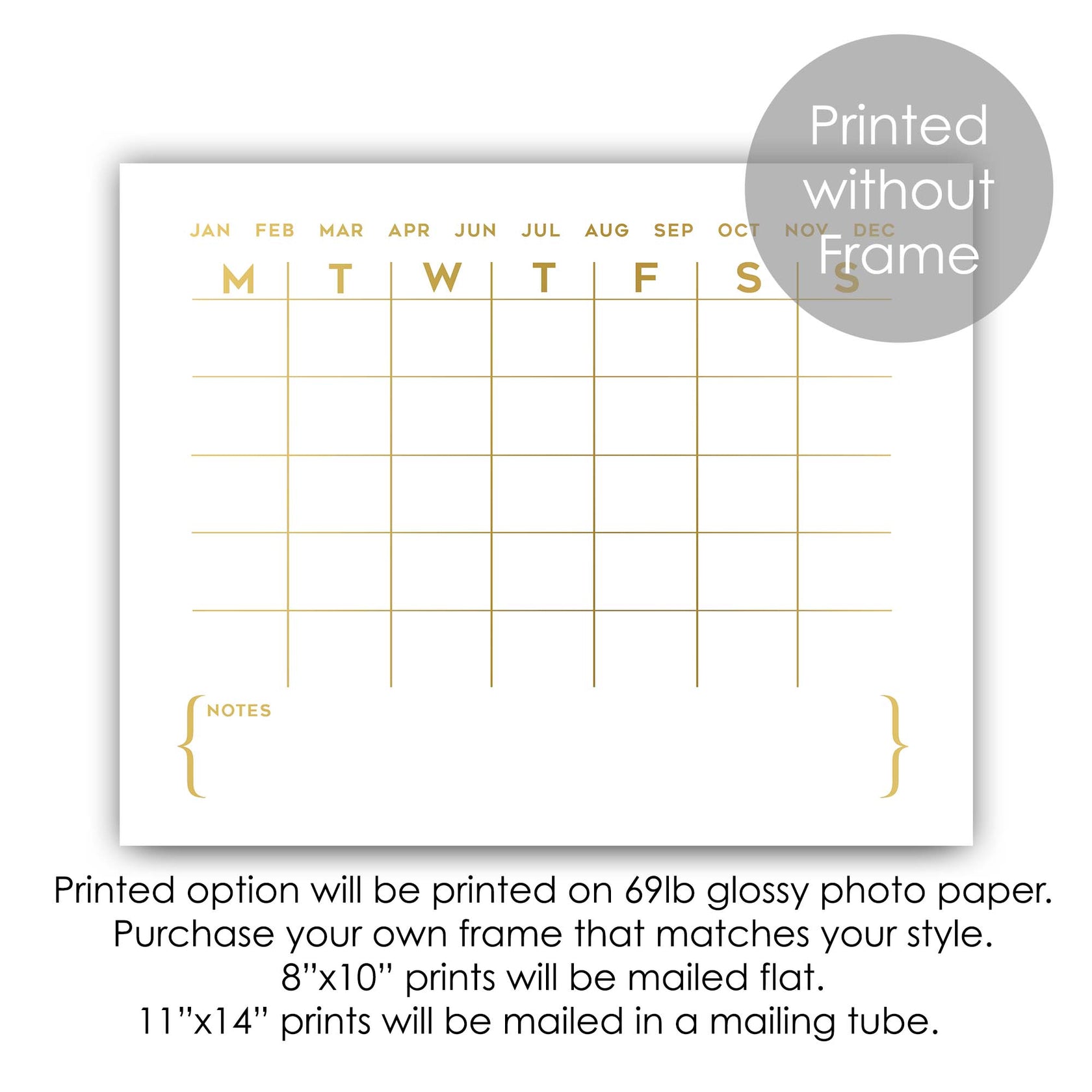 Modern Gold Monthly Calendar Wall Art for Office Decor – La Design Boutique