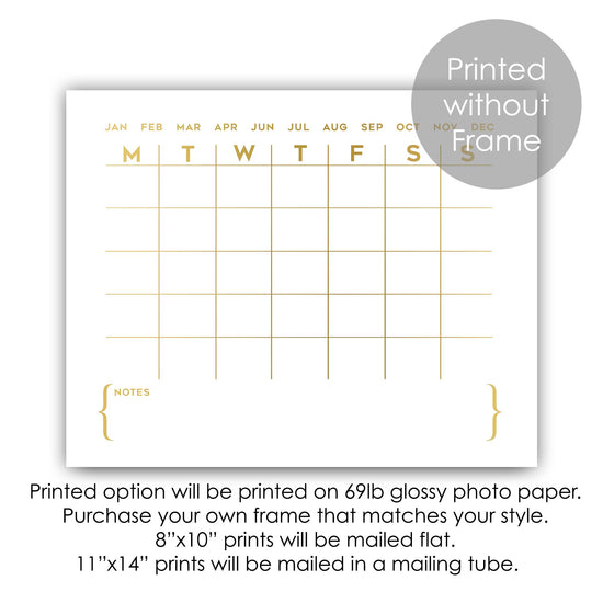 Modern Gold Monthly Calendar Wall Art for Office Decor – La Design Boutique