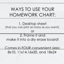 Editable Weekly Homework Chart Template – La Design Boutique
