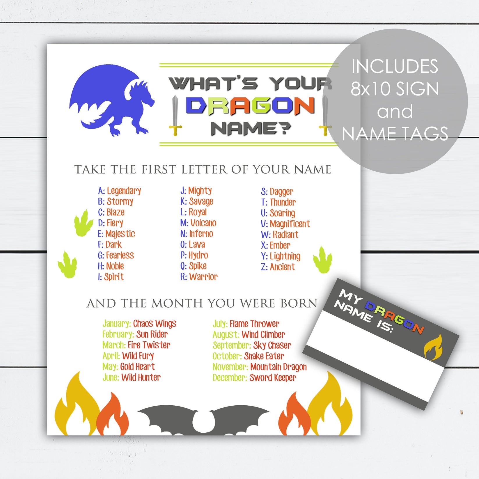 Dragon Birthday Party Dragon Name Tags and Sign Digital Files – La ...